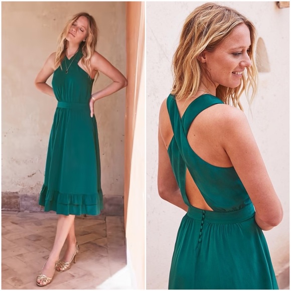 Sezane | Dresses | Szane Ditions Alienor Silk Midi Dress Emerald Green ...